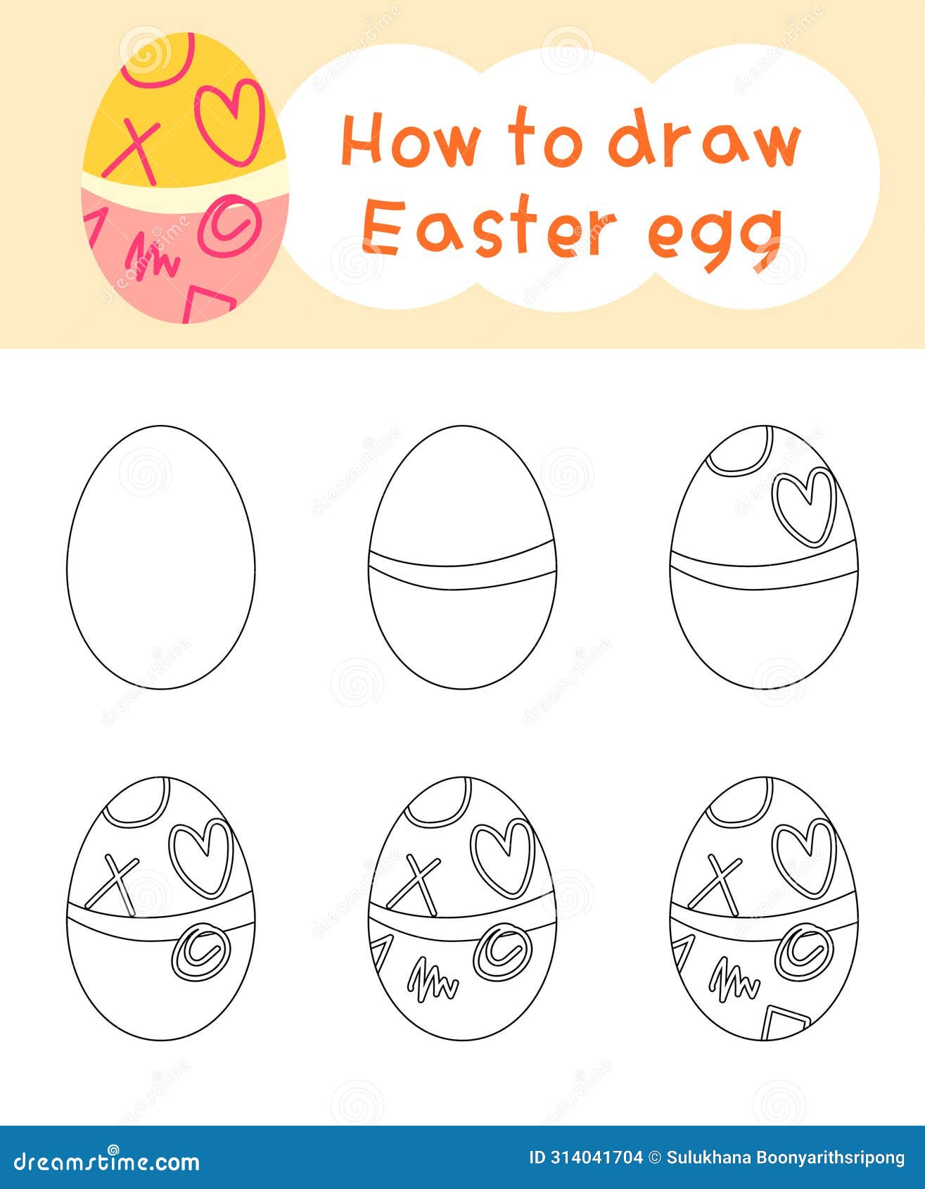 How To Draw Easter Egg Cartoon Step by Step for Kid Book, Spring ...