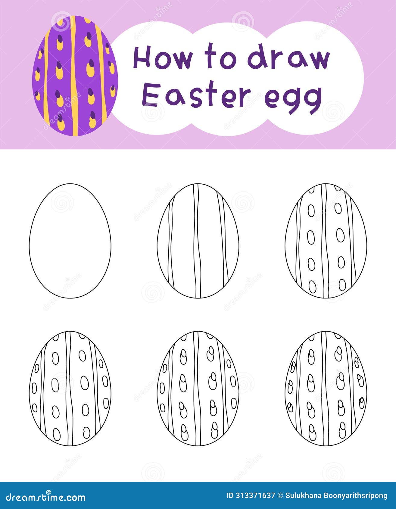 How To Draw Easter Egg Cartoon Step by Step for Kid Book, Spring ...