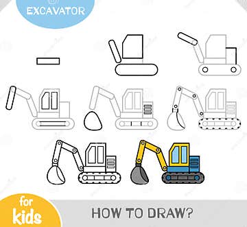 How To Draw Excavator for Children. Step by Step Drawing Tutorial Stock ...