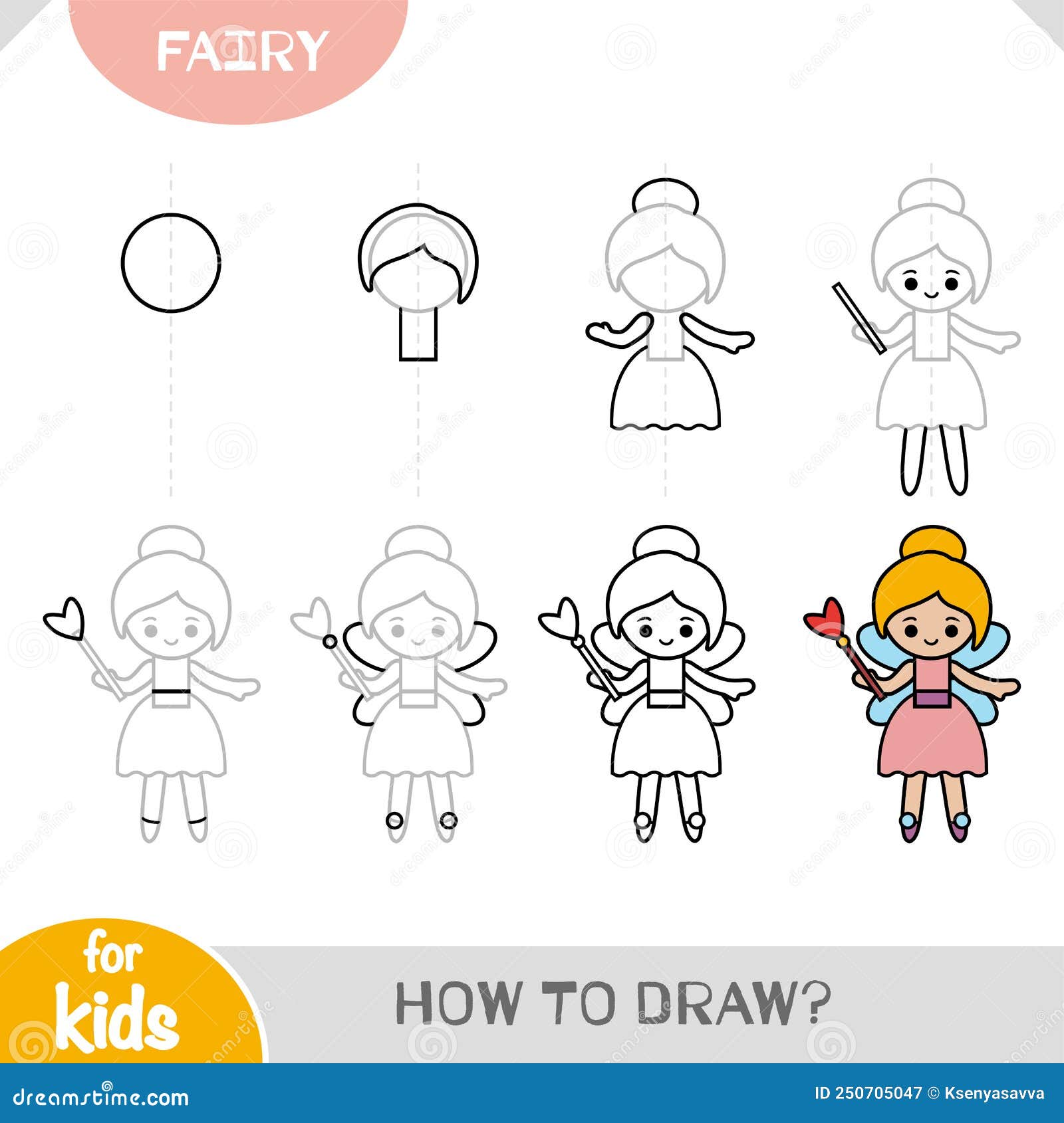 How To Draw Fairy for Children. Step by Step Drawing Tutorial Stock ...