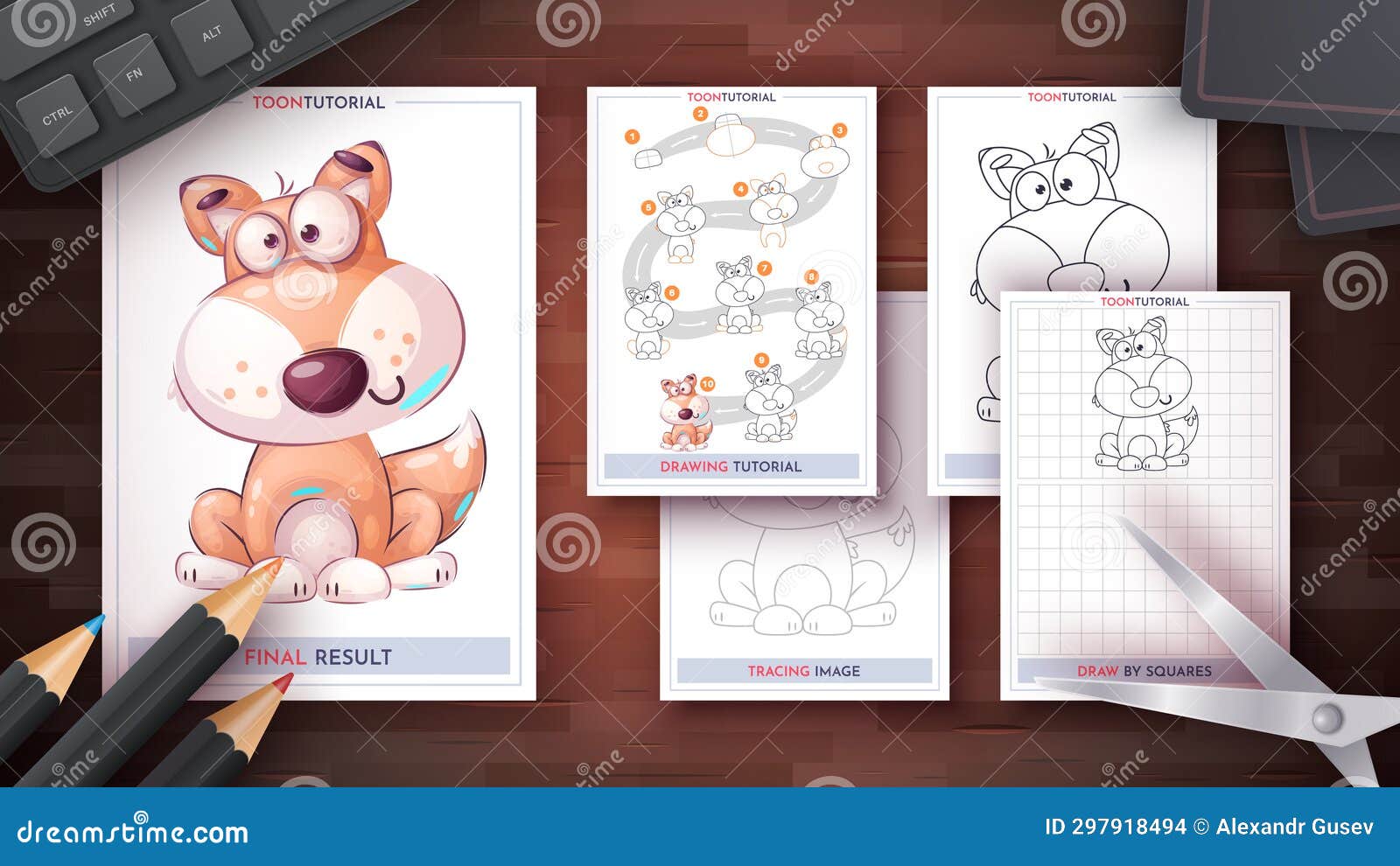 How To Draw A Fox. Step By Step Drawing Tutorial. Draw Guide. Simple ...