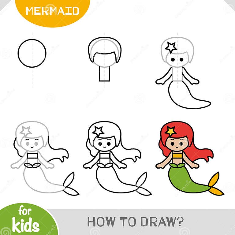 How To Draw Mermaid for Children. Step by Step Drawing Tutorial Stock ...