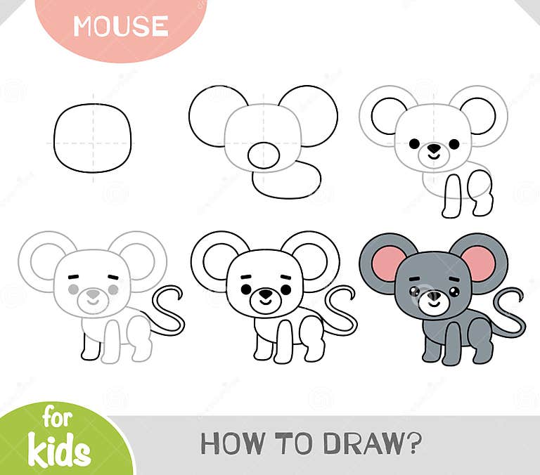 How To Draw Mouse for Children. Step by Step Drawing Tutorial Stock ...