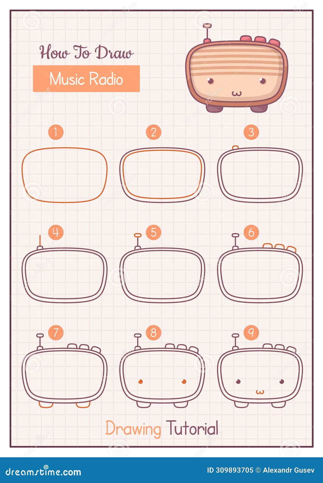 How To Draw a Music Radio. Step by Step Drawing Tutorial. Draw Guide ...