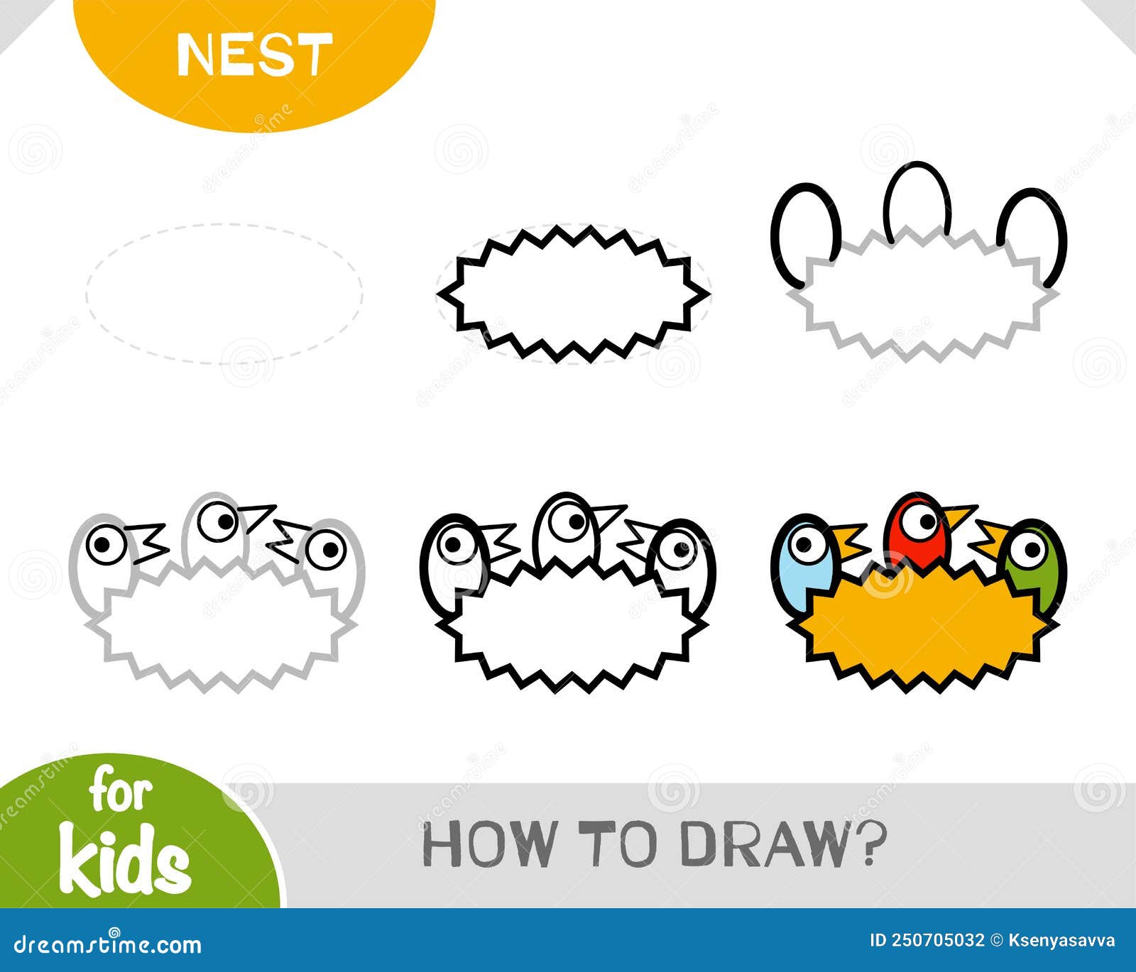 How To Draw Nest for Children. Step by Step Drawing Tutorial Stock ...