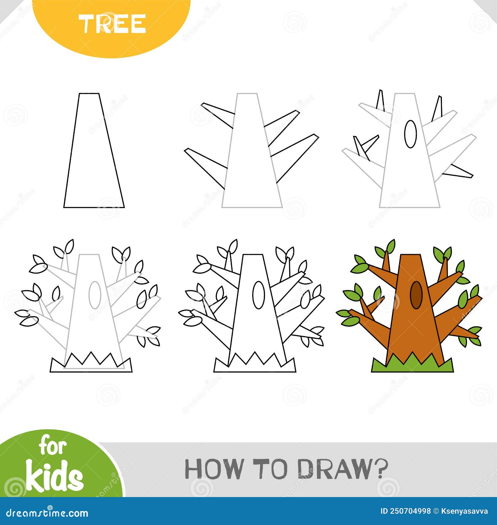 How To Draw Oak Tree for Children. Step by Step Drawing Tutorial Stock ...