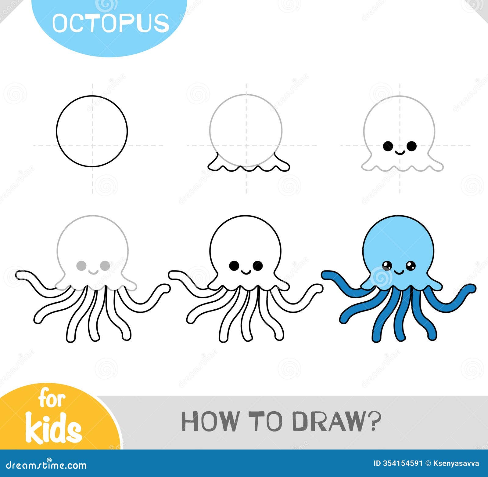 How To Draw Octopus for Children. Step by Step Drawing Tutorial Stock ...