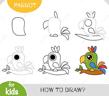 How To Draw Parrot for Children. Step by Step Drawing Tutorial Stock ...