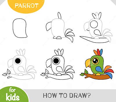 How To Draw Parrot for Children. Step by Step Drawing Tutorial Stock ...