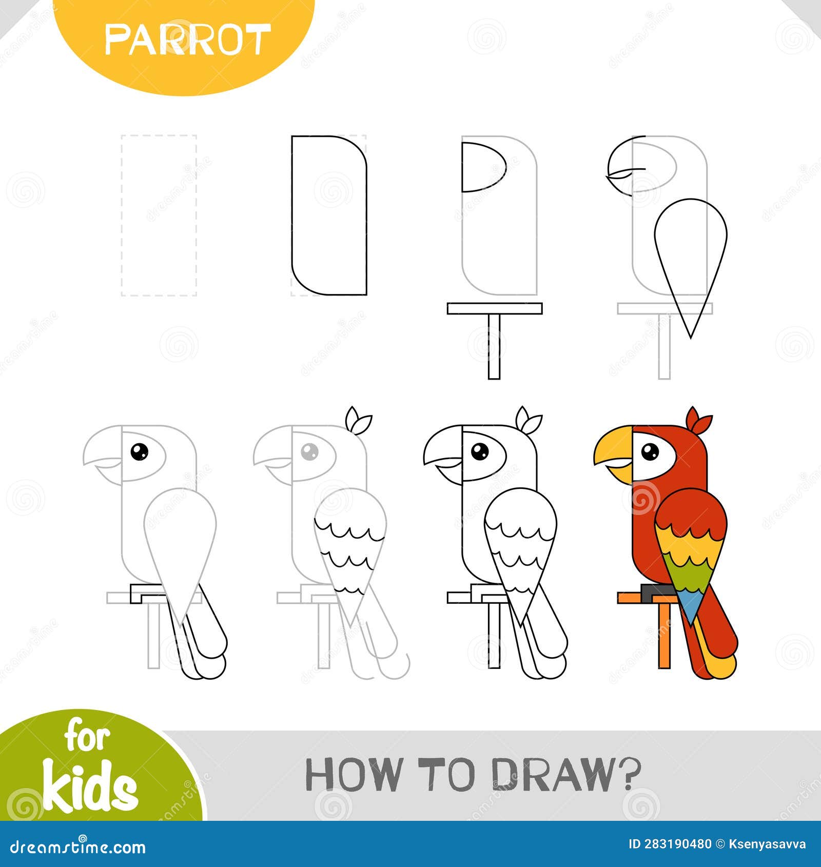 How To Draw Parrot for Children. Step by Step Drawing Tutorial Stock ...