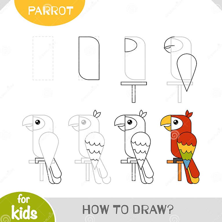 How To Draw Parrot for Children. Step by Step Drawing Tutorial Stock ...