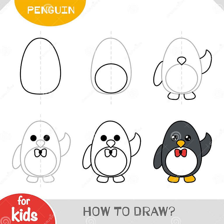 How To Draw Penguin for Children. Step by Step Drawing Tutorial Stock ...