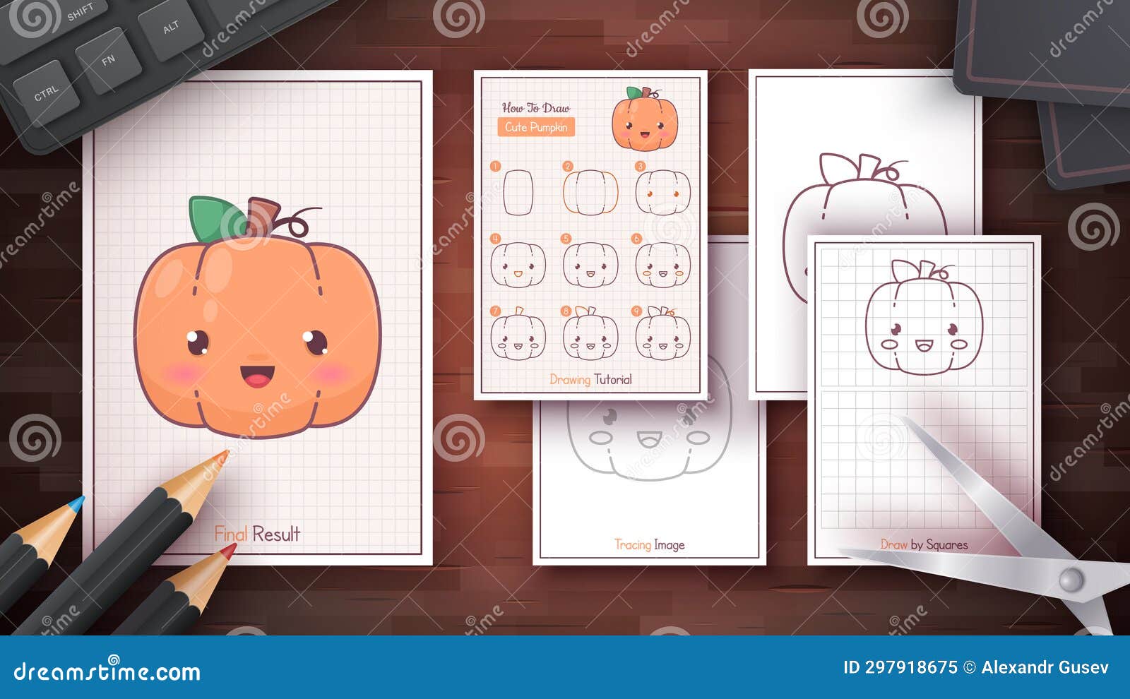How To Draw A Pumpkin. Step By Step Drawing Tutorial. Draw Guide ...
