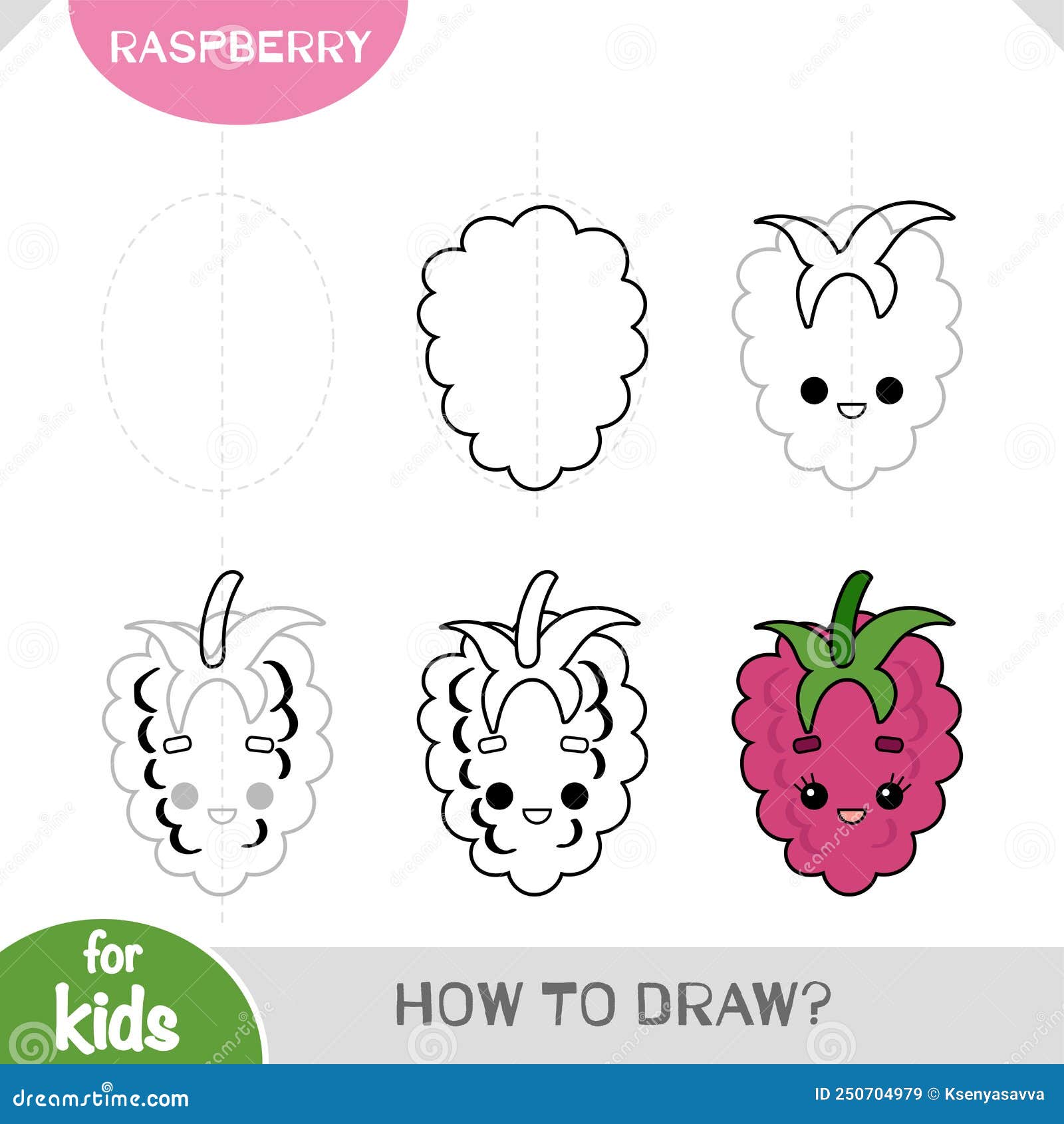 How To Draw Raspberry for Children. Step by Step Drawing Tutorial Stock ...