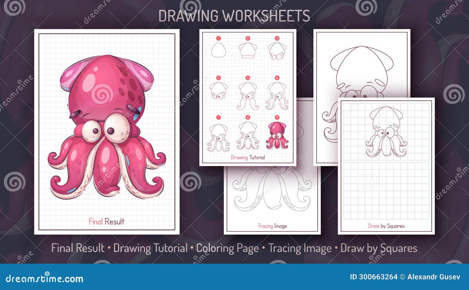 How To Draw a Squid. Step by Step Drawing Tutorial. Draw Guide. Simple ...
