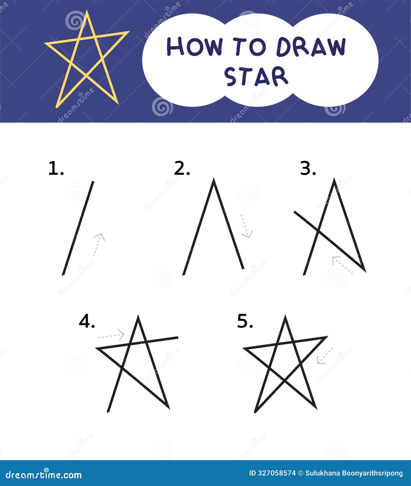 How To Draw Star Step by Step for Learning, Kid, Education and Coloring ...