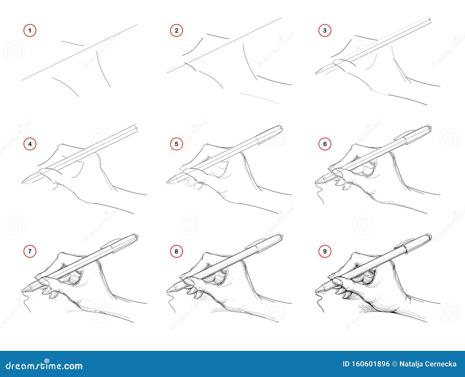 How To Draw Step-wise Imaginary Sketch Of A Hand Writing With A Pen ... How To Draw Step-wise Imaginary Sketch Of A Hand Writing With A Pen ...