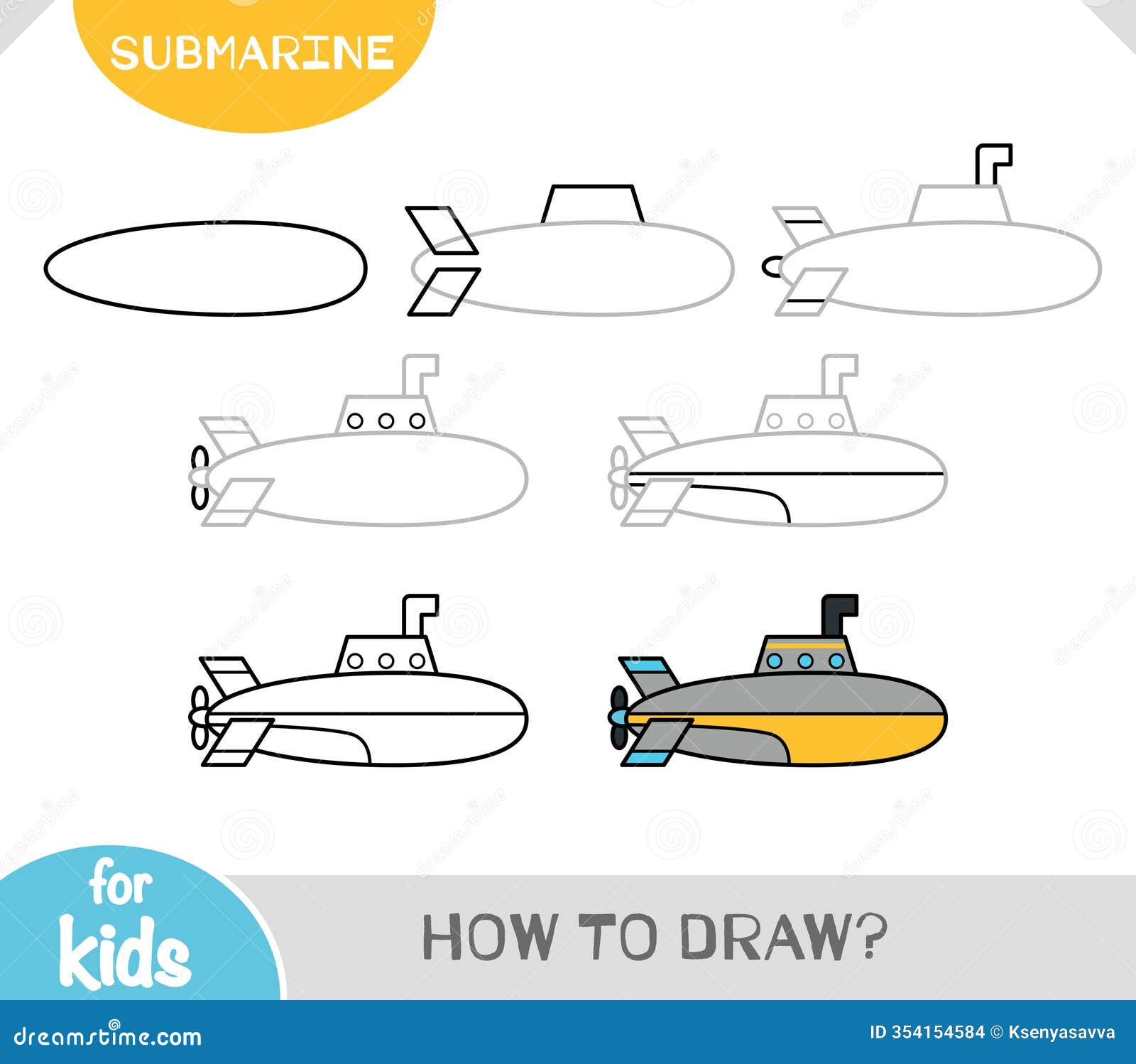 How To Draw Submarine For Children. Step By Step Drawing Tutorial ...