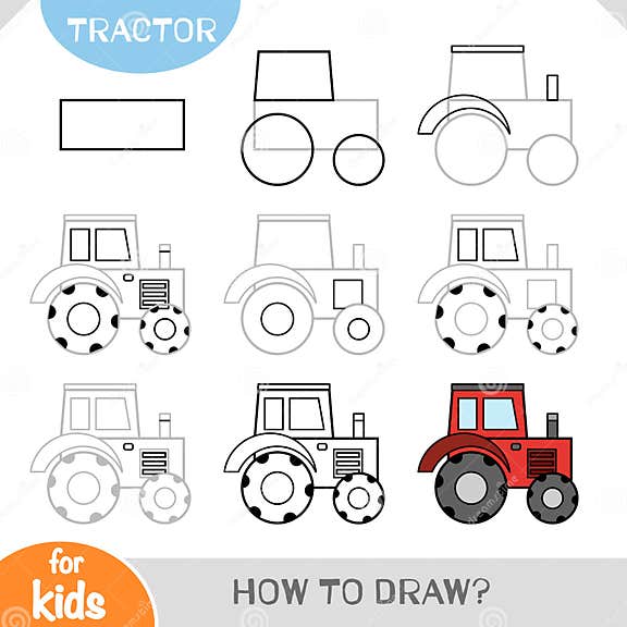 How To Draw Tractor for Children. Step by Step Drawing Tutorial Stock ...