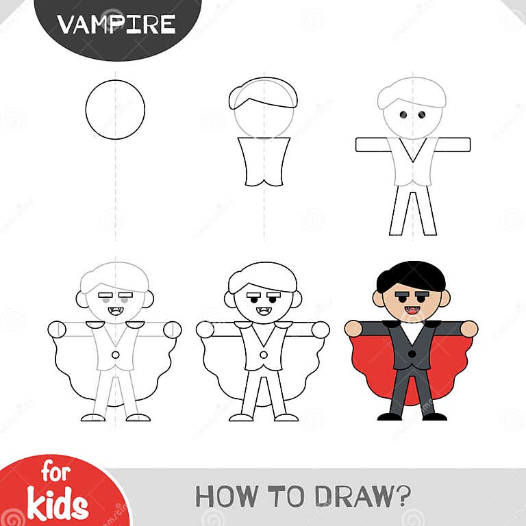 How To Draw Vampire for Children. Step by Step Drawing Tutorial Stock ...