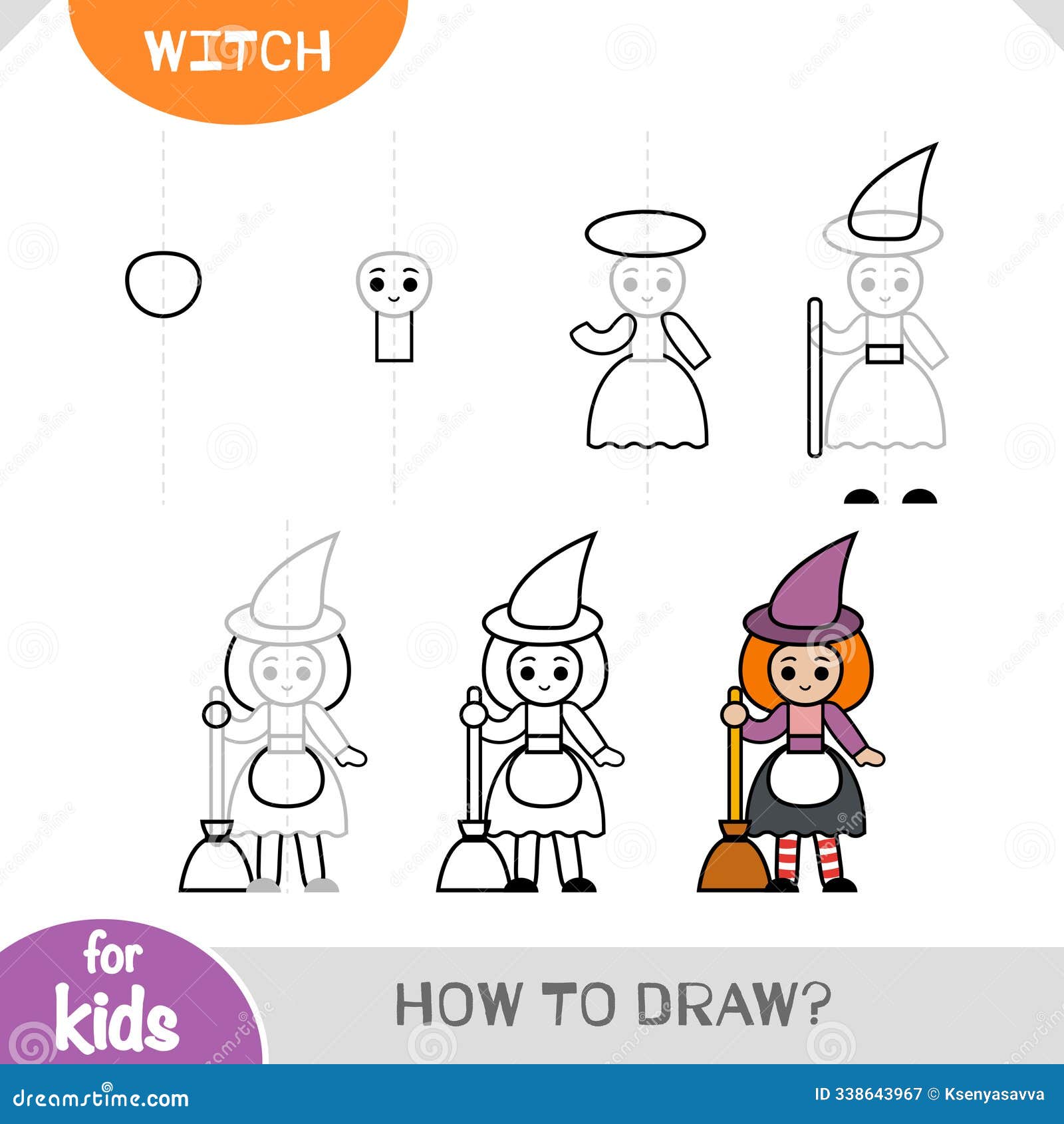 How To Draw Witch for Children. Step by Step Drawing Tutorial Stock ...