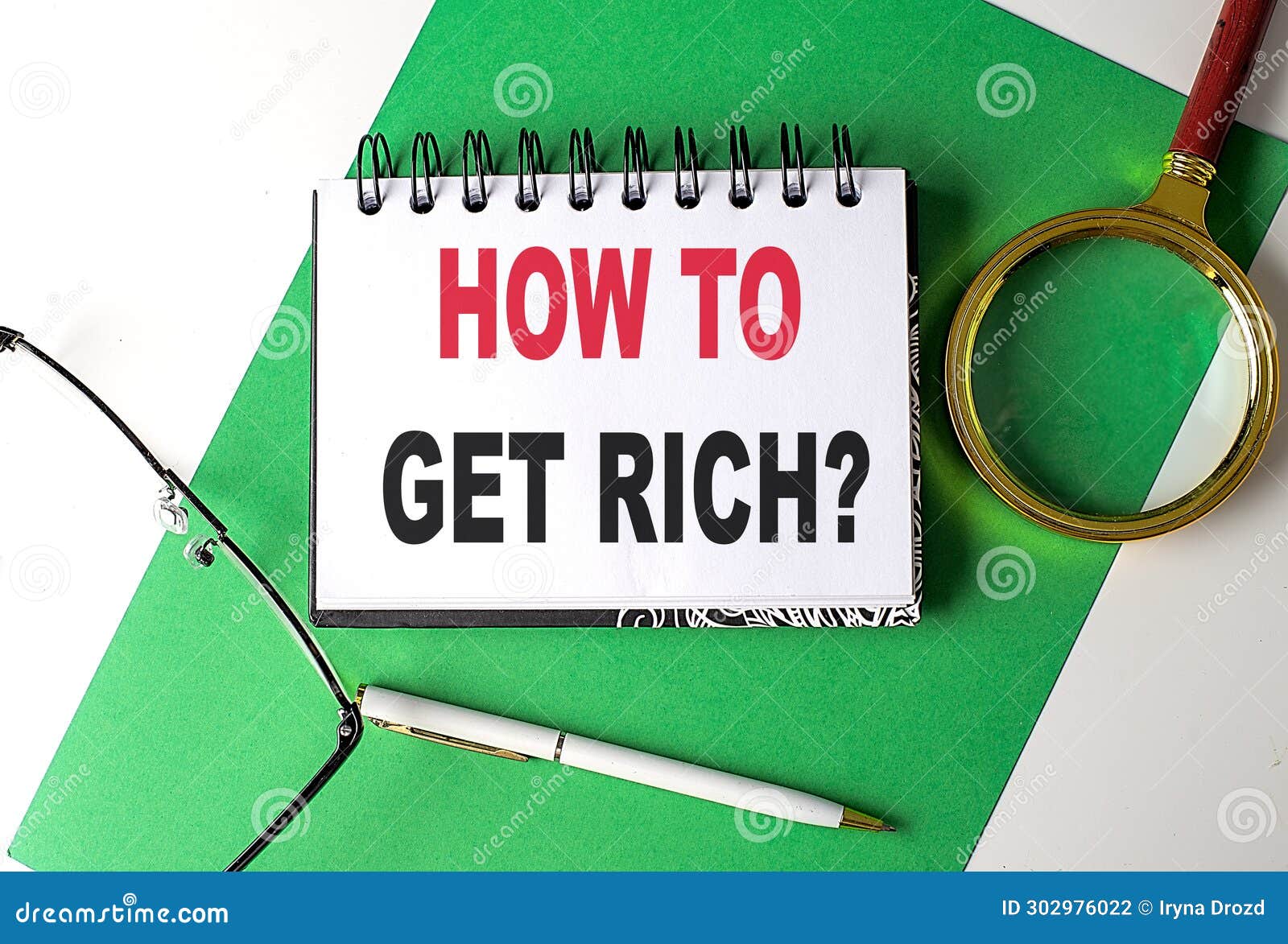 HOW TO GET RICH Text on Notebook on Green Paper Stock Photo - Image of ...