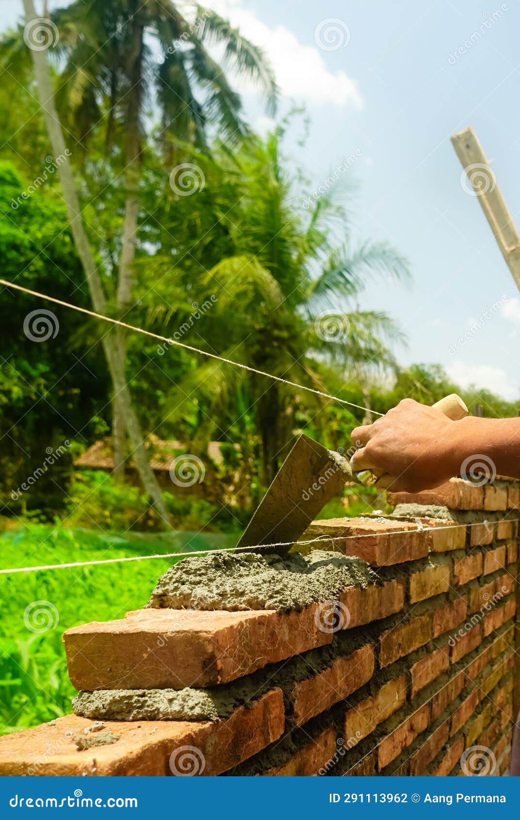 How To Lay Brick on the Concrete Slab Stock Photo - Image of cement ...