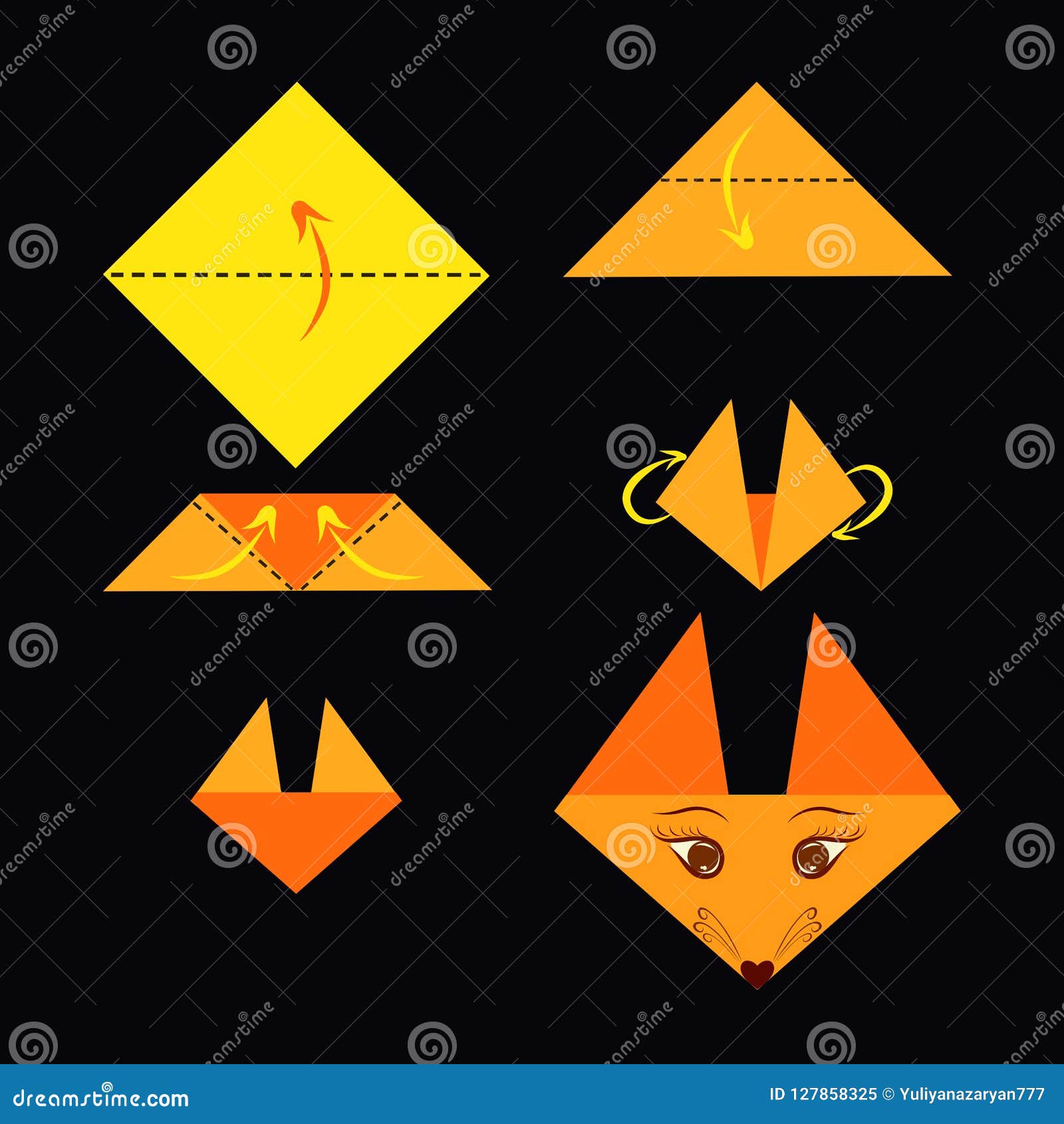 How To Make a Fox, Origami for Children Stock Illustration ...