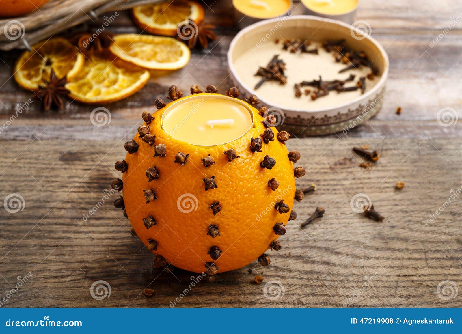 How To Make Orange Pomander Ball with Candle - Tutorial Stock Photo ...