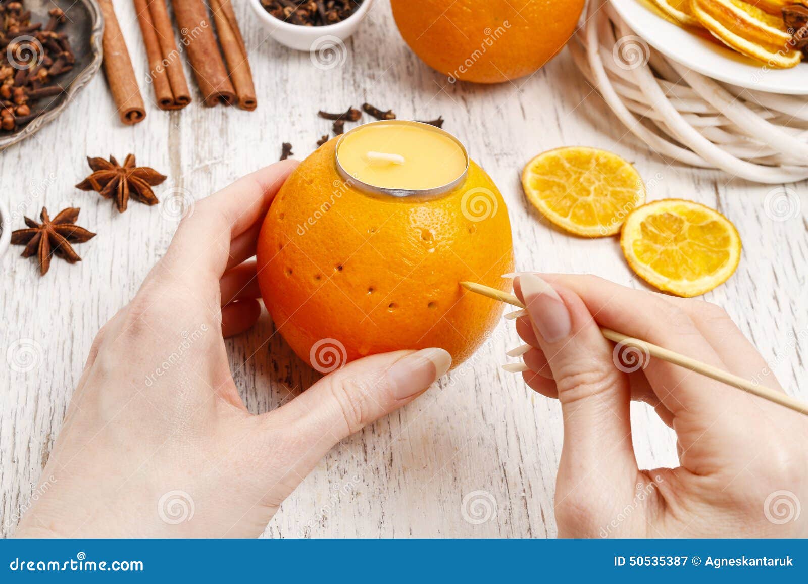 How To Make Orange Pomander Ball with Candle - Tutorial Stock Image ...