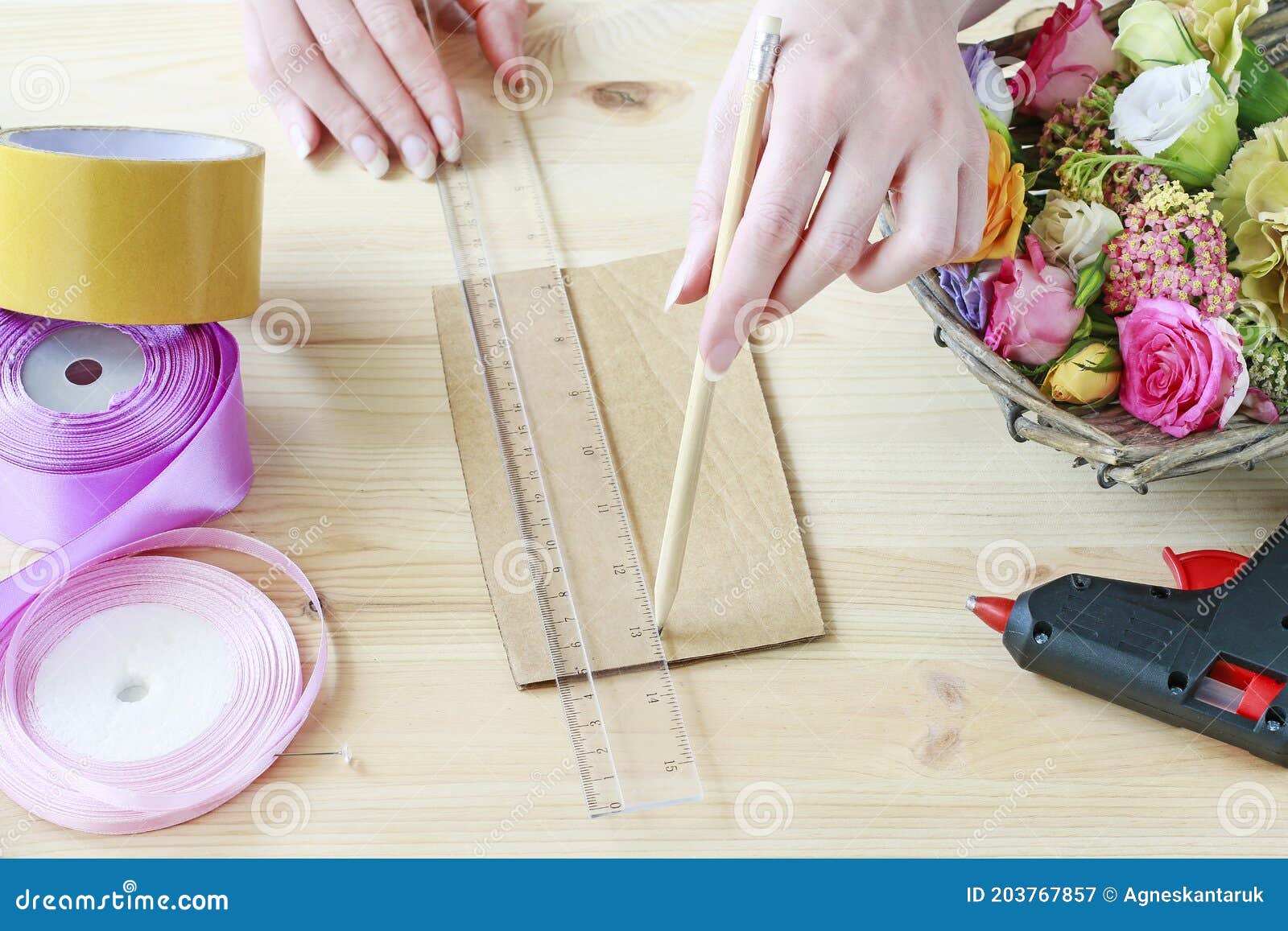 How To Make a Wrist Corsage. Step by Step, Tutorial Stock Image - Image ...