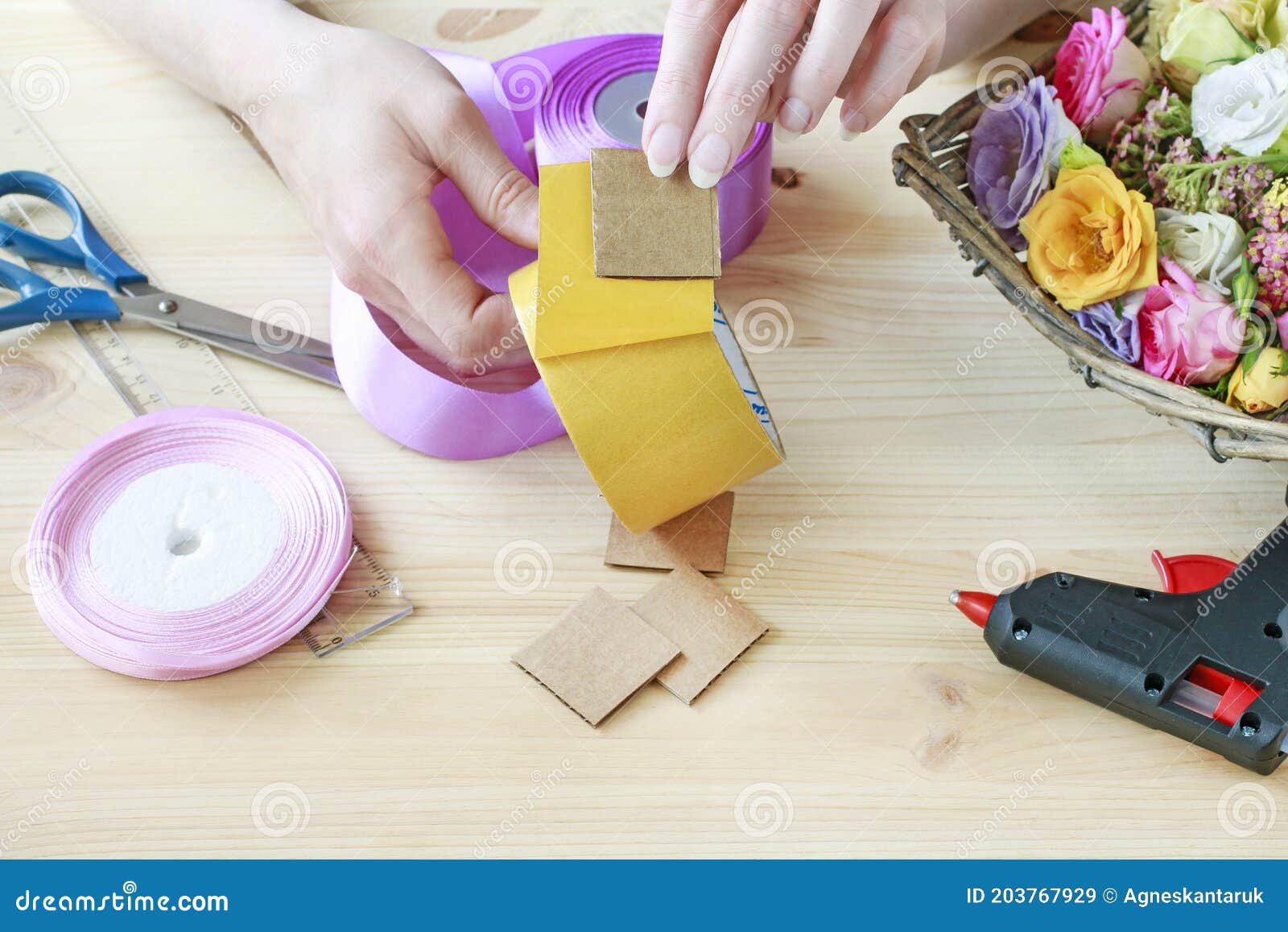 How To Make a Wrist Corsage. Step by Step, Tutorial Stock Image - Image ...