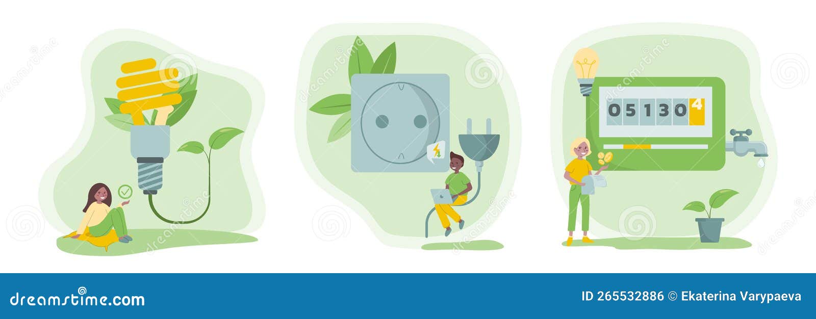 How To Reduce Energy Consumption at Home Set. Vector Flat Illustration ...