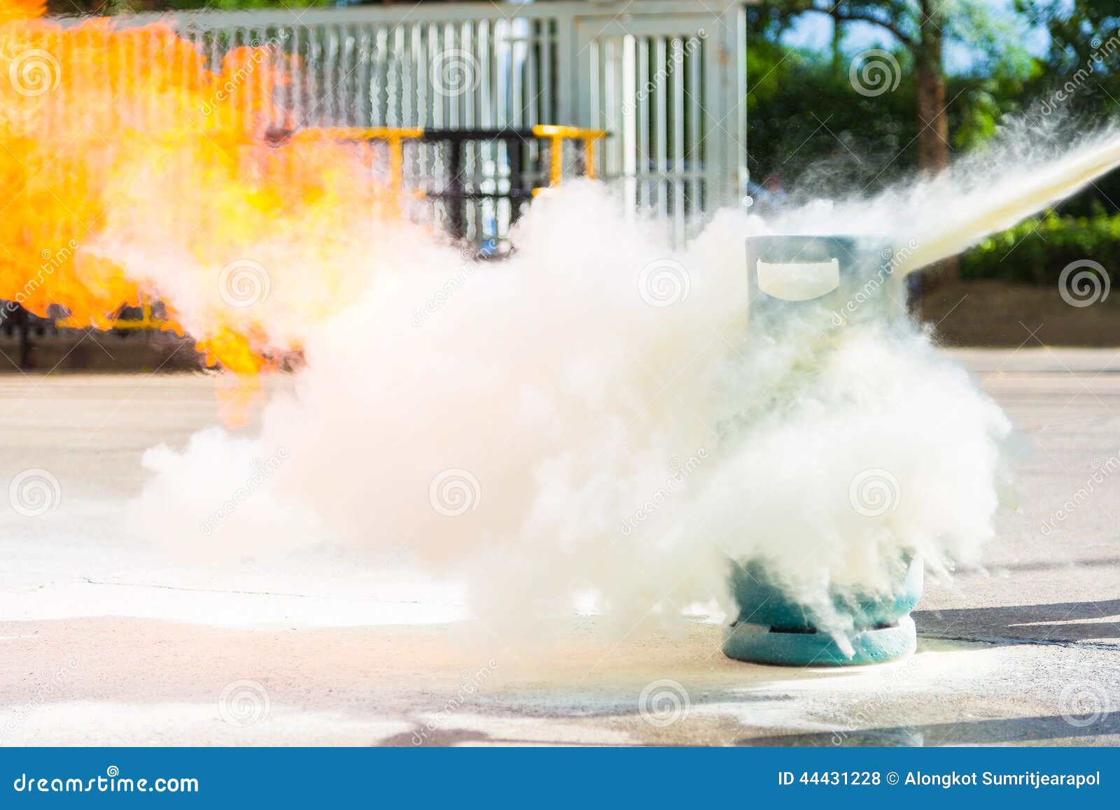 How To Use a Fire Extinguisher with Gas Container. Stock Photo - Image ...