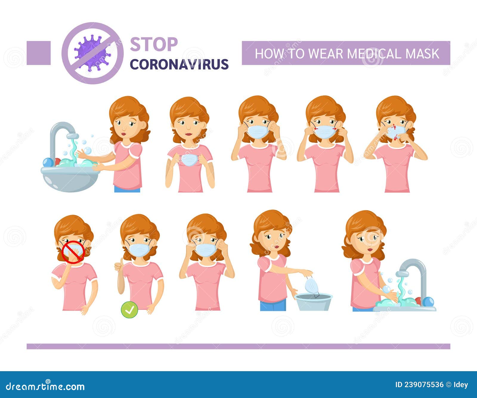 How To Wear Medical Mask. Medical Instruction Step by Step Infographics ...