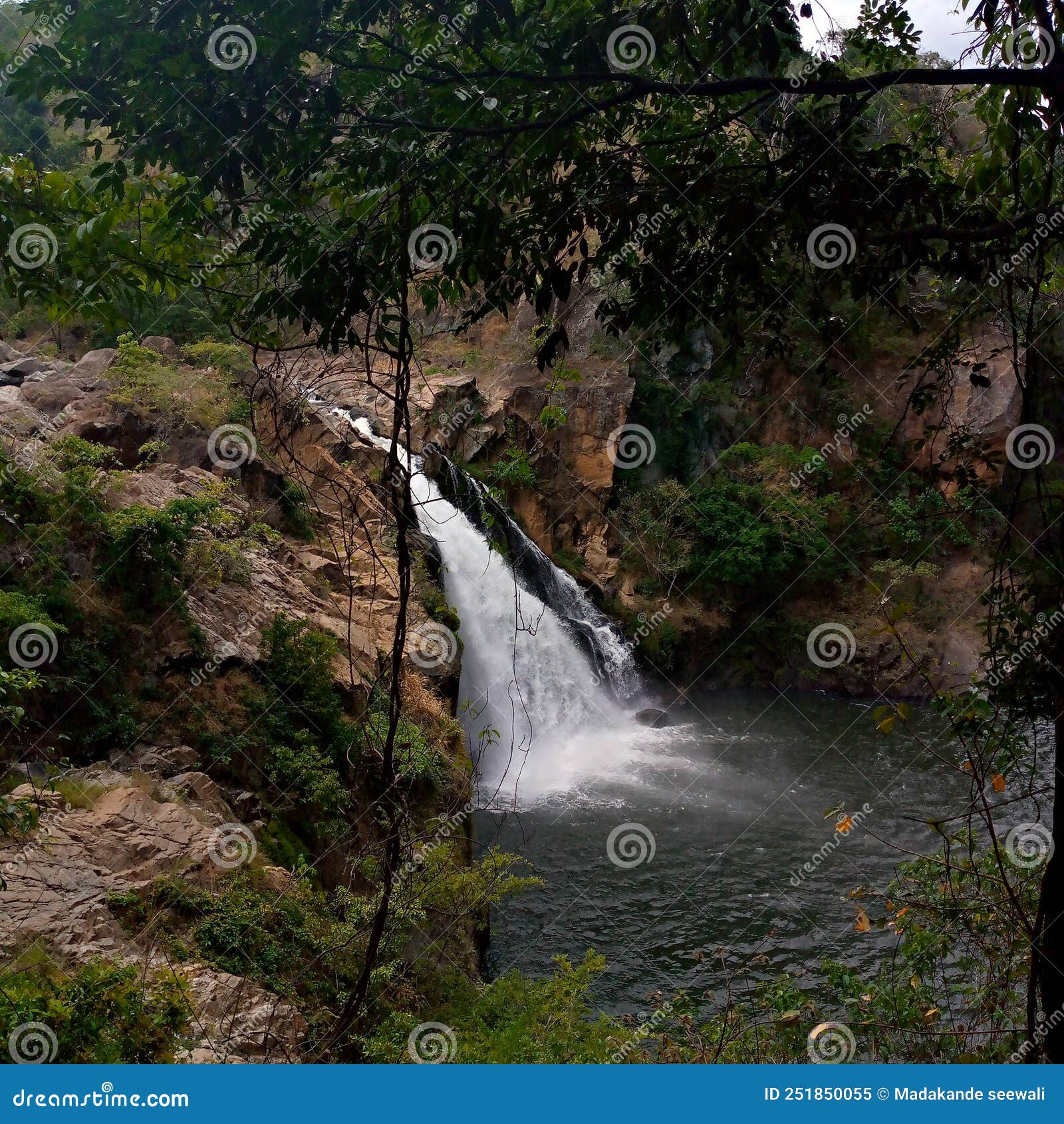 How a Waterfall Falls and a Pond is Formed Stock Image - Image of ...