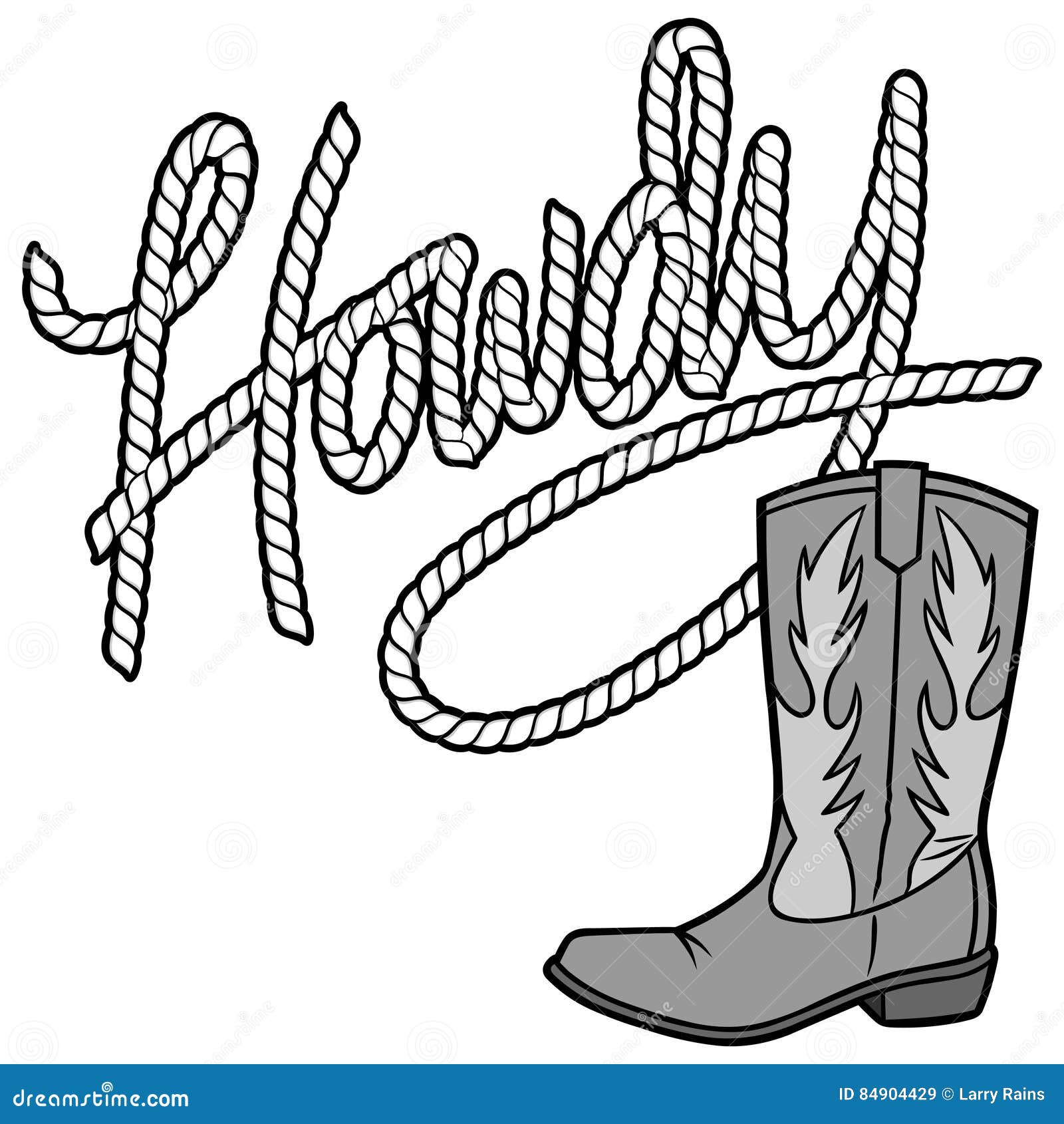 Howdy Cowboy Rope and Boot Illustration Stock Vector - Illustration of ...