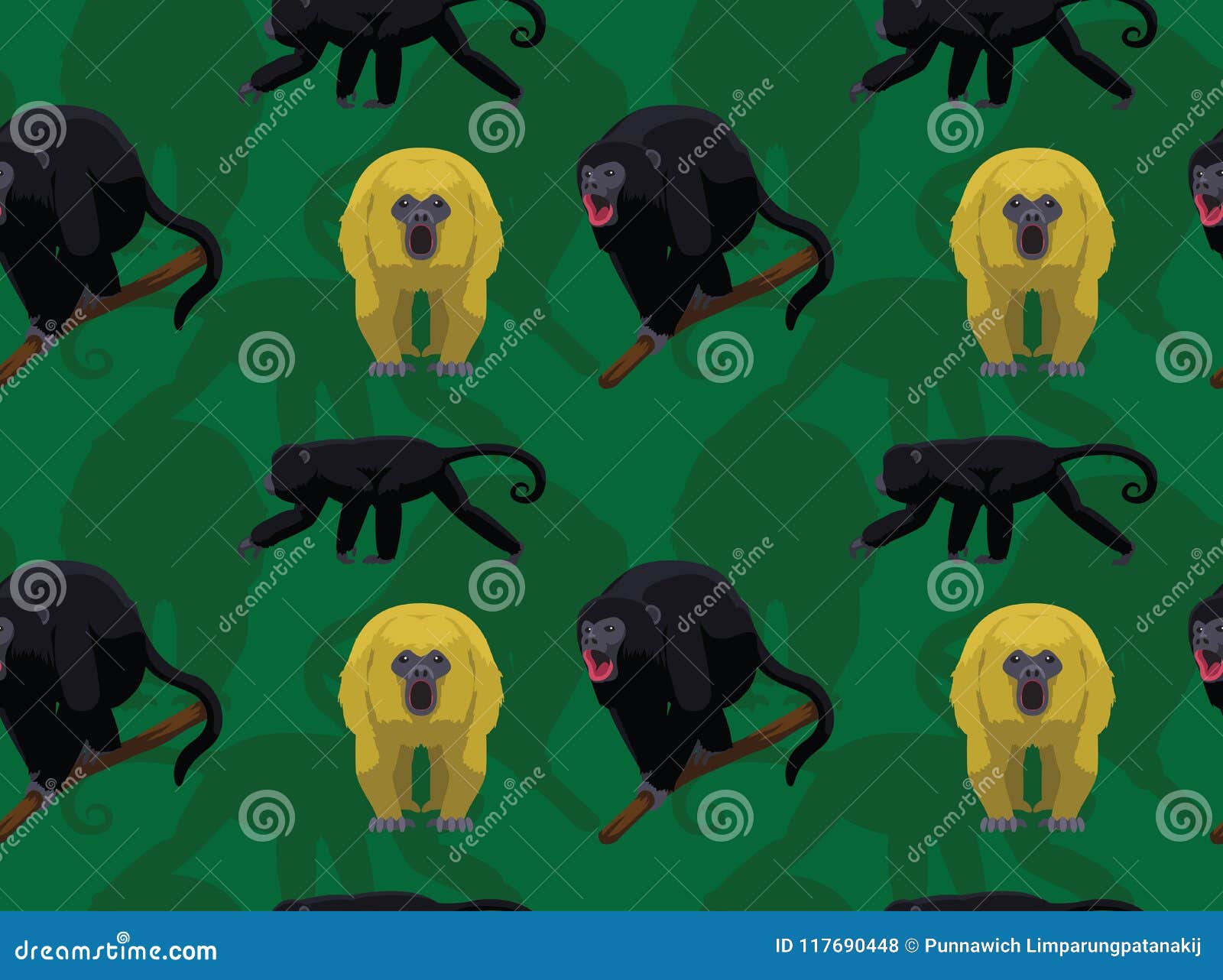 Howler Monkey Cartoon Seamless Wallpaper Stock Vector - Illustration of ...