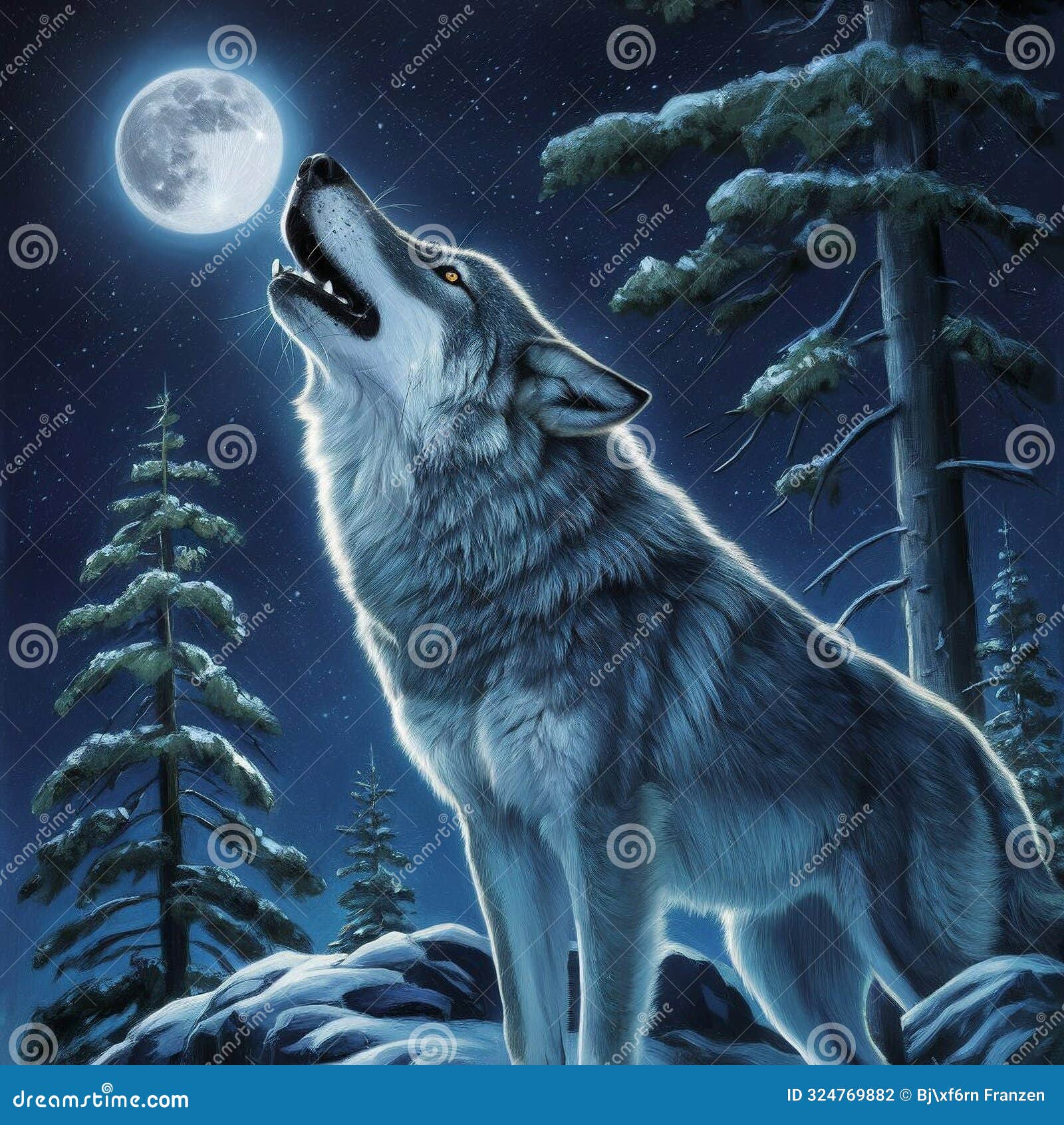 Howling Moon Wolf stock illustration. Illustration of mystical - 324769882