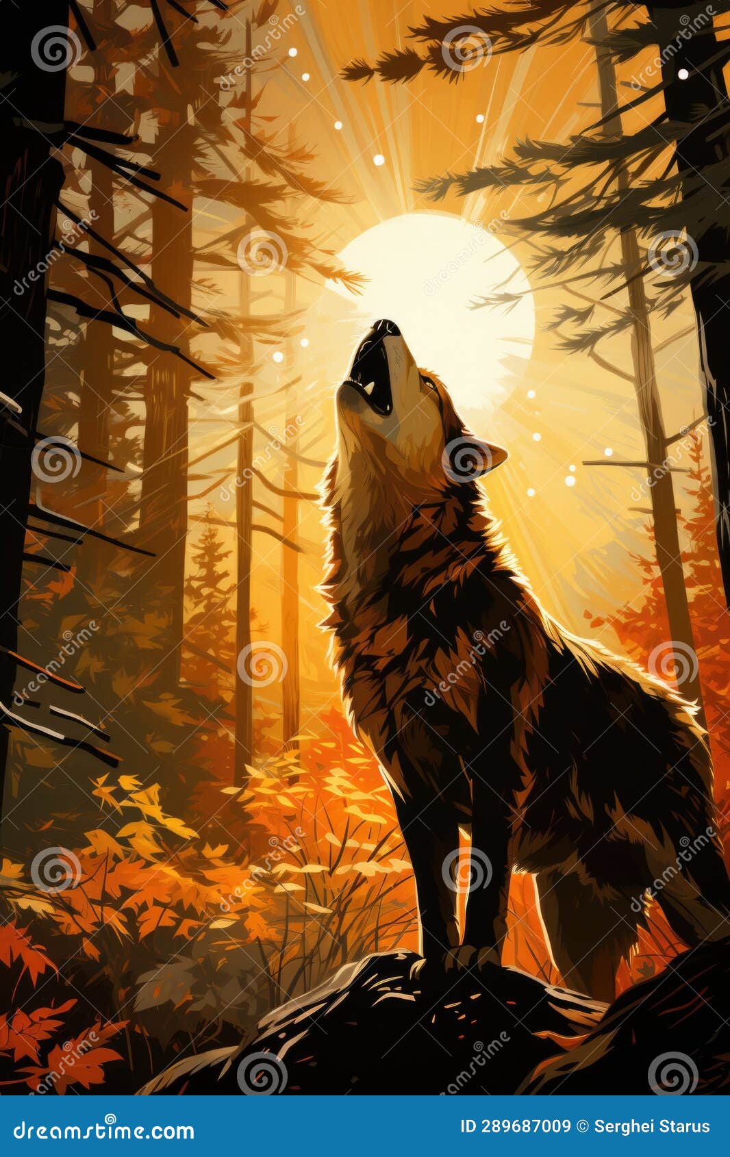 Howling Wolf in the Forest at Sunset, AI Stock Image - Image of nature ...