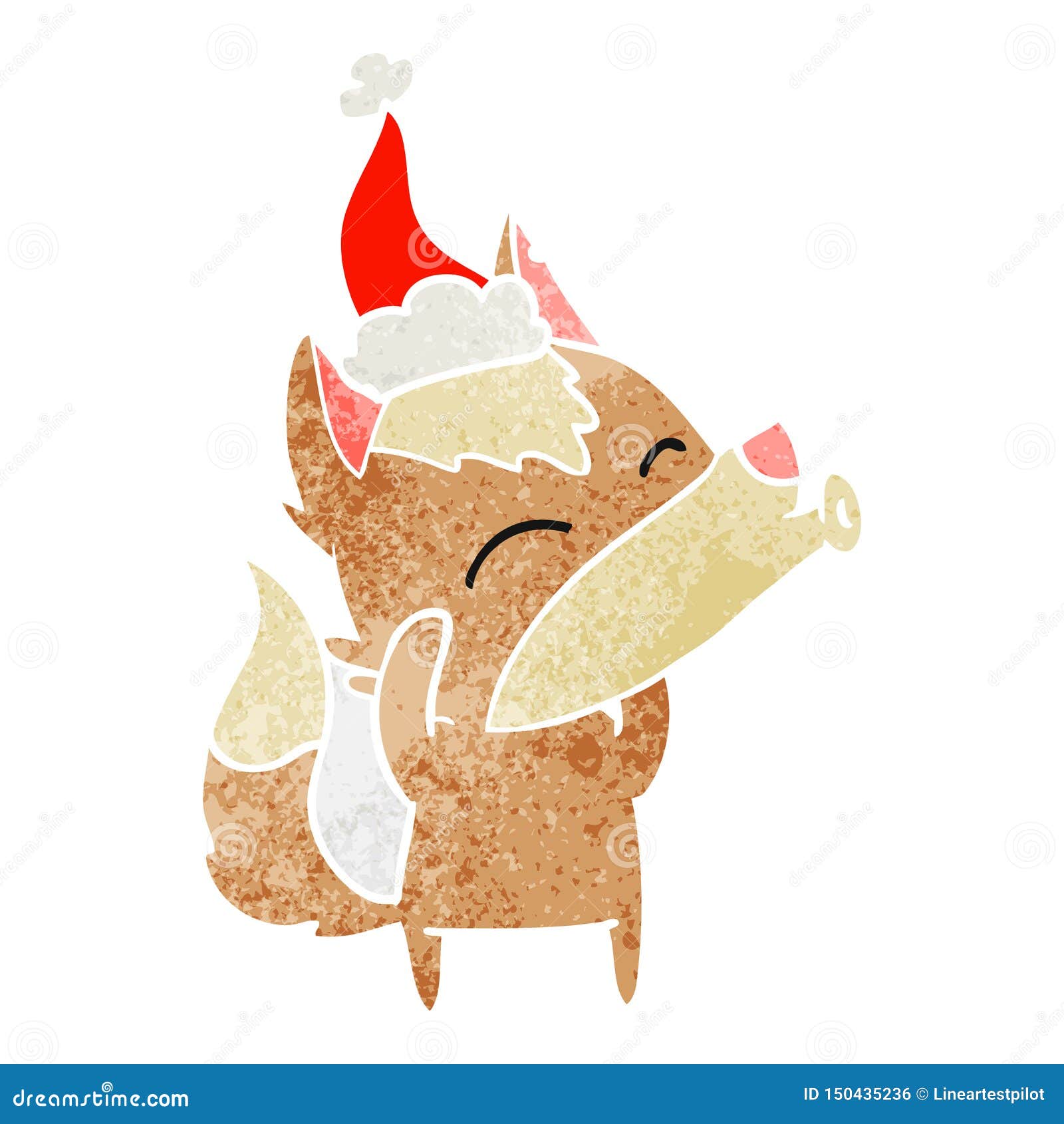 A Creative Howling Wolf Line Drawing Of A Wearing Santa Hat Cartoon ...