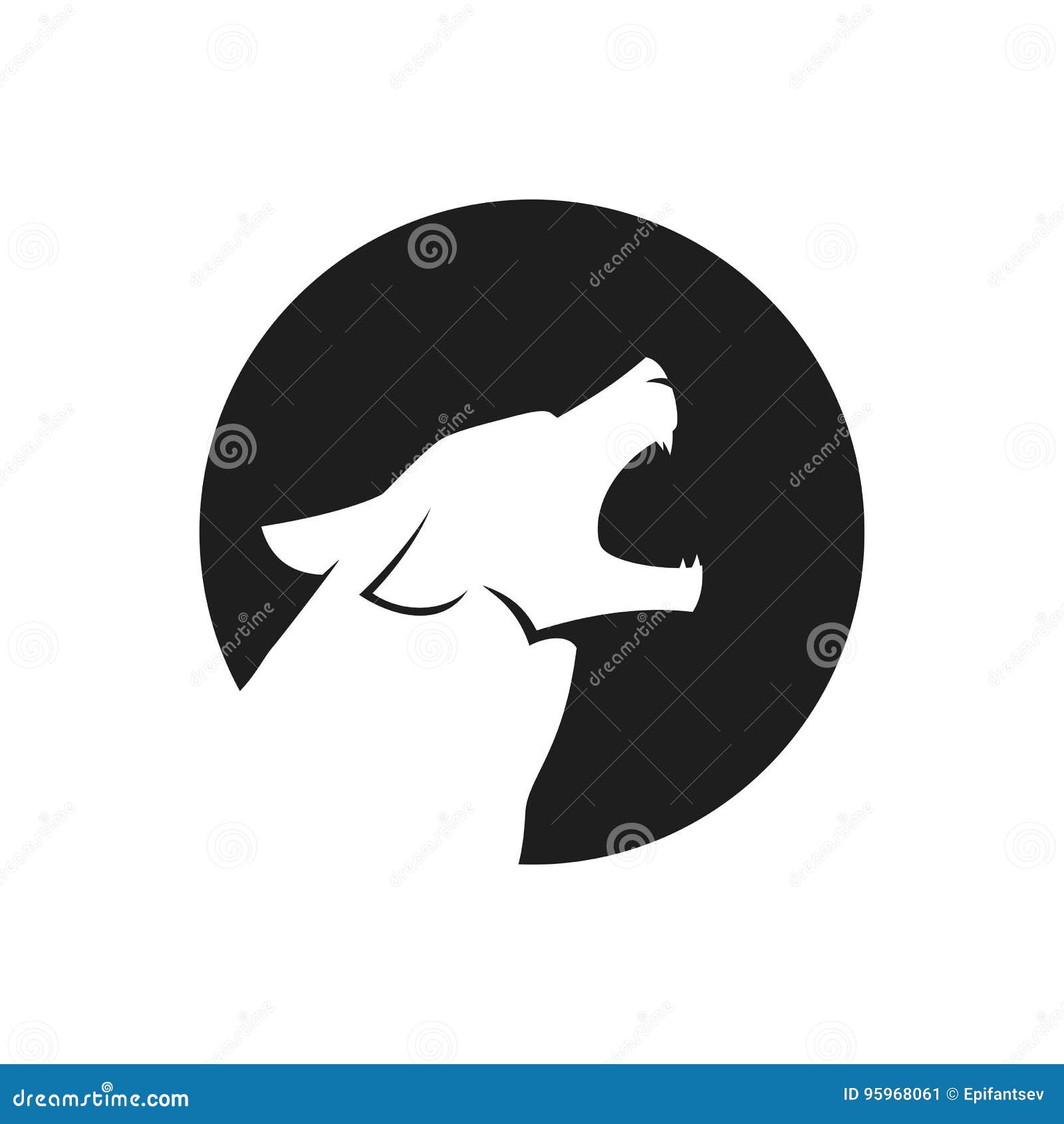 Howling Wolf Head Logo or Icon in Black and White Stock Vector ...