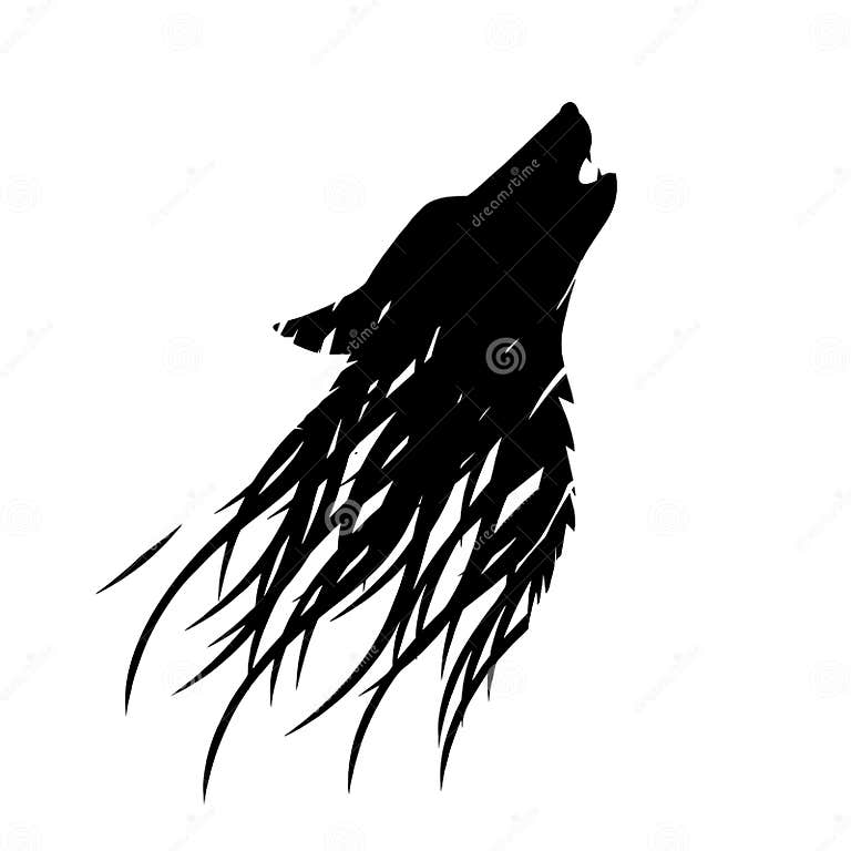 Howling Wolf Head Silhouette Stock Vector - Illustration of line ...
