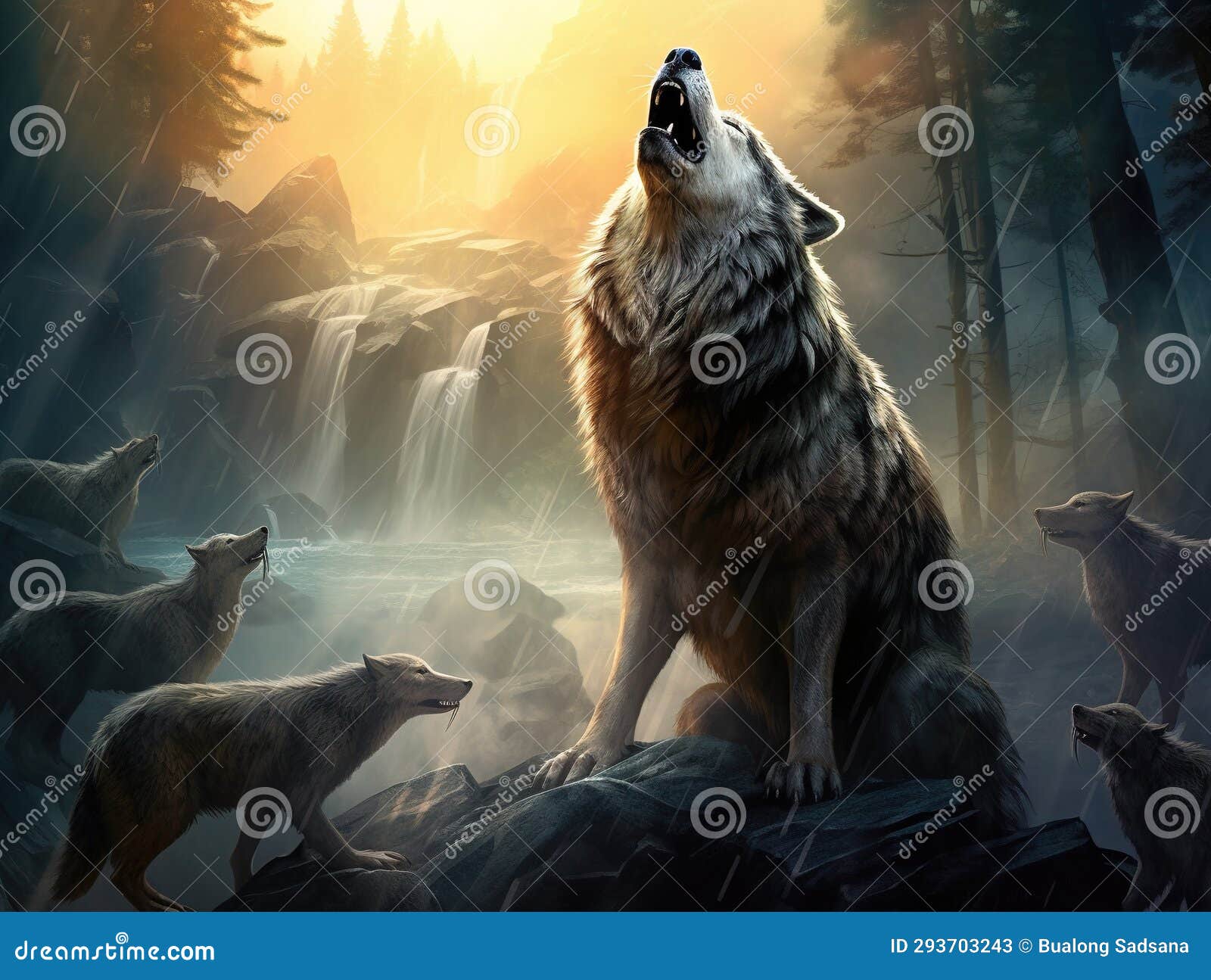 Howling Wolf with Pack stock illustration. Illustration of fantasy ...