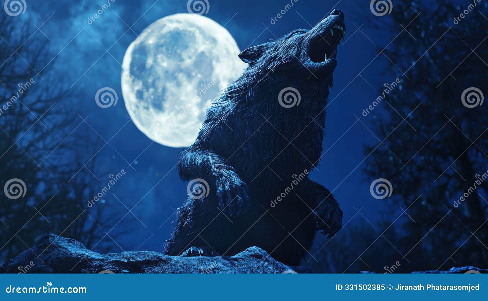 Howling Wolf Under Full Moon Stock Illustration - Illustration of ...