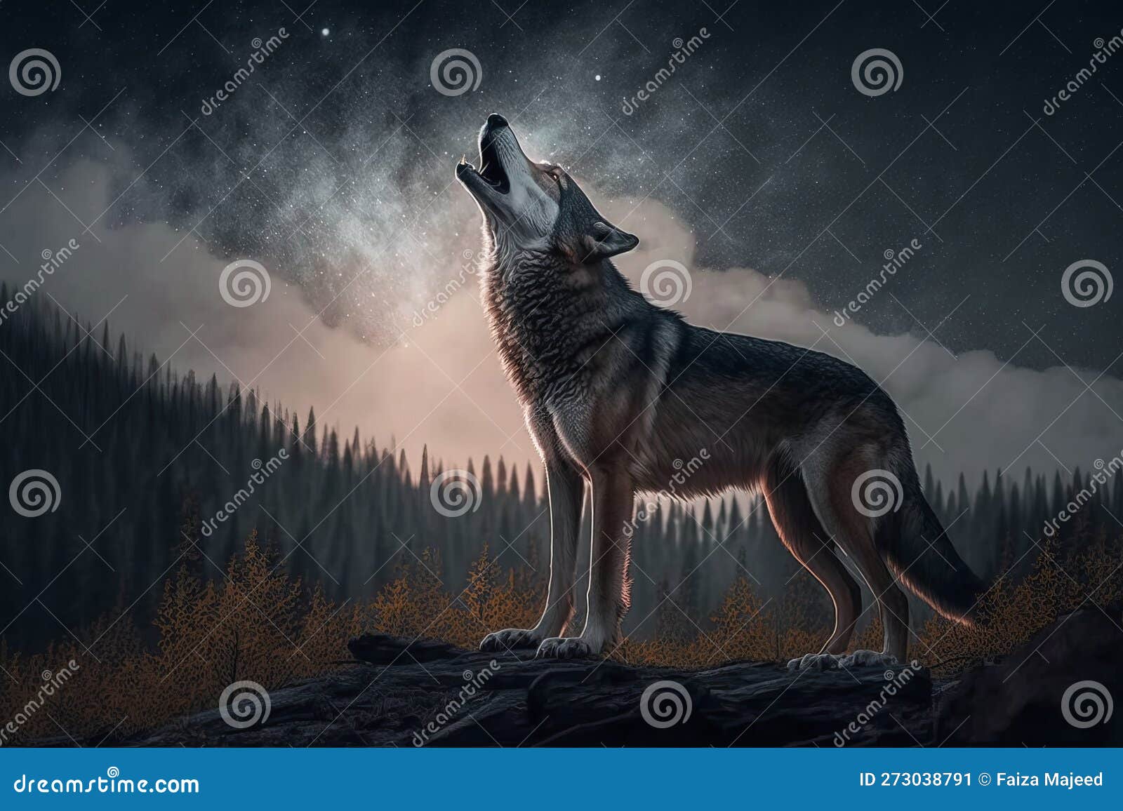 Howling Wolf in Wilderness, Generative AI Stock Illustration ...