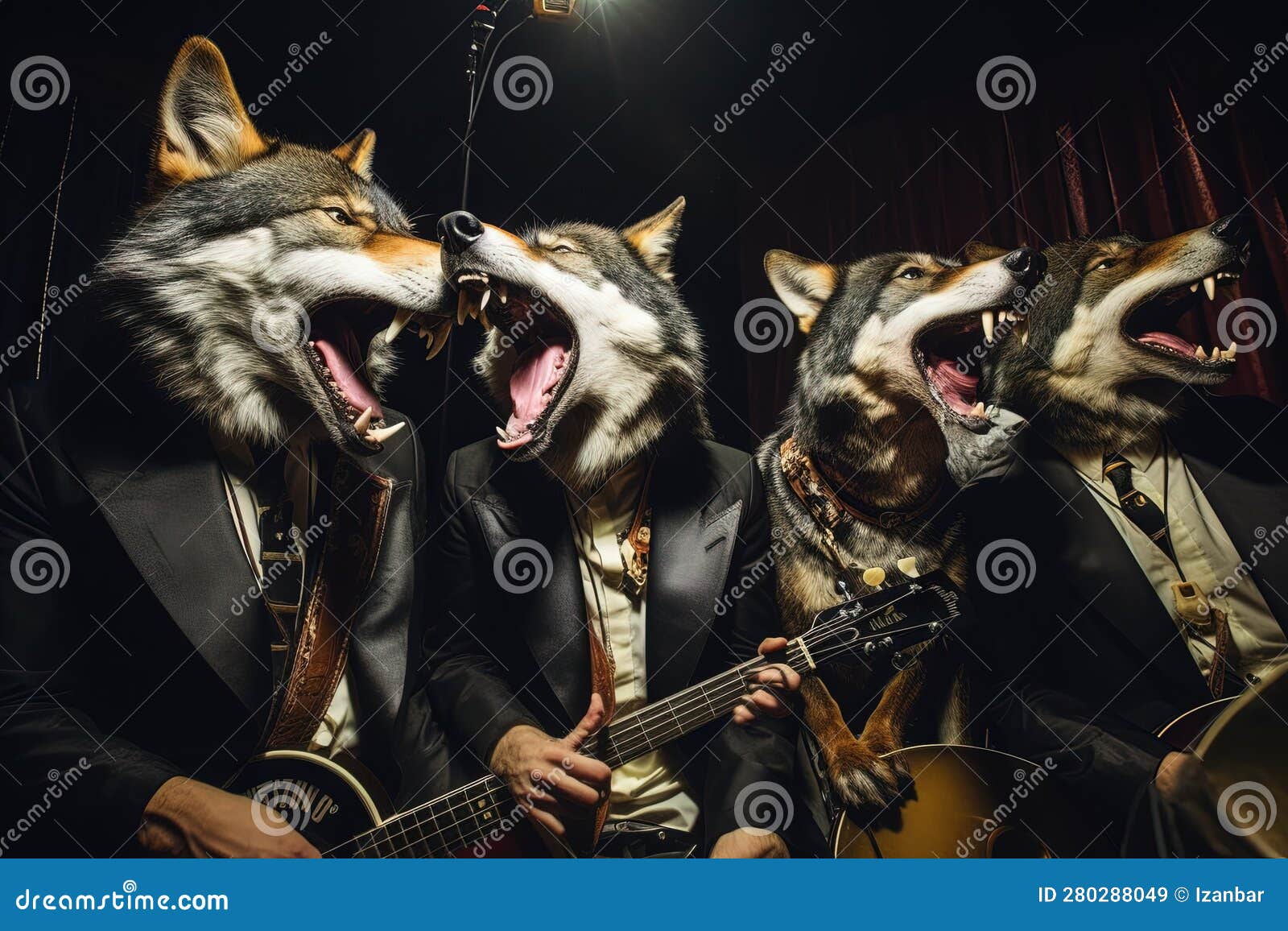 Howling Wolves Rock Band Illustration Generative Ai Stock Illustration ...
