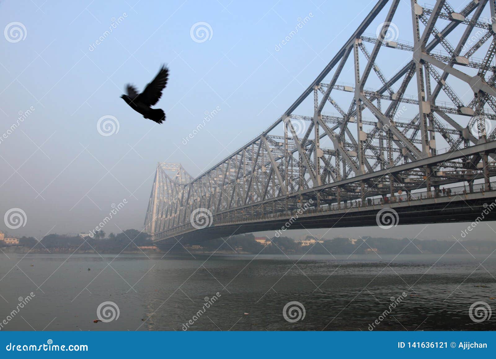 Howrah Bridge in a Foggy Morning Stock Image - Image of birds ...