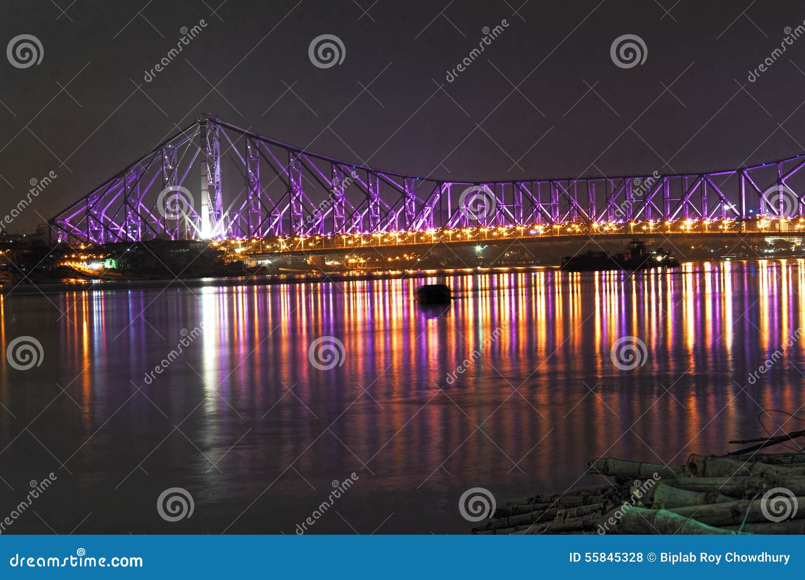 Howrah Bridge in Night Lights Stock Photo - Image of tour, river: 55845328