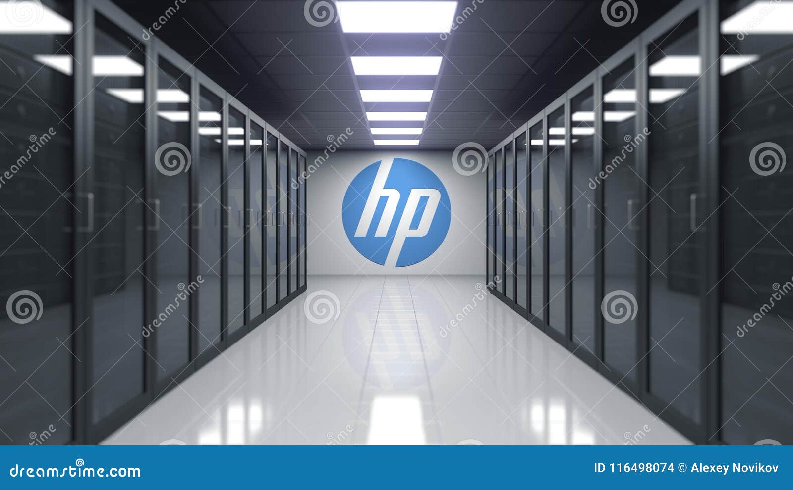 HP Inc. Logo on the Wall of the Server Room. Editorial 3D Rendering ...